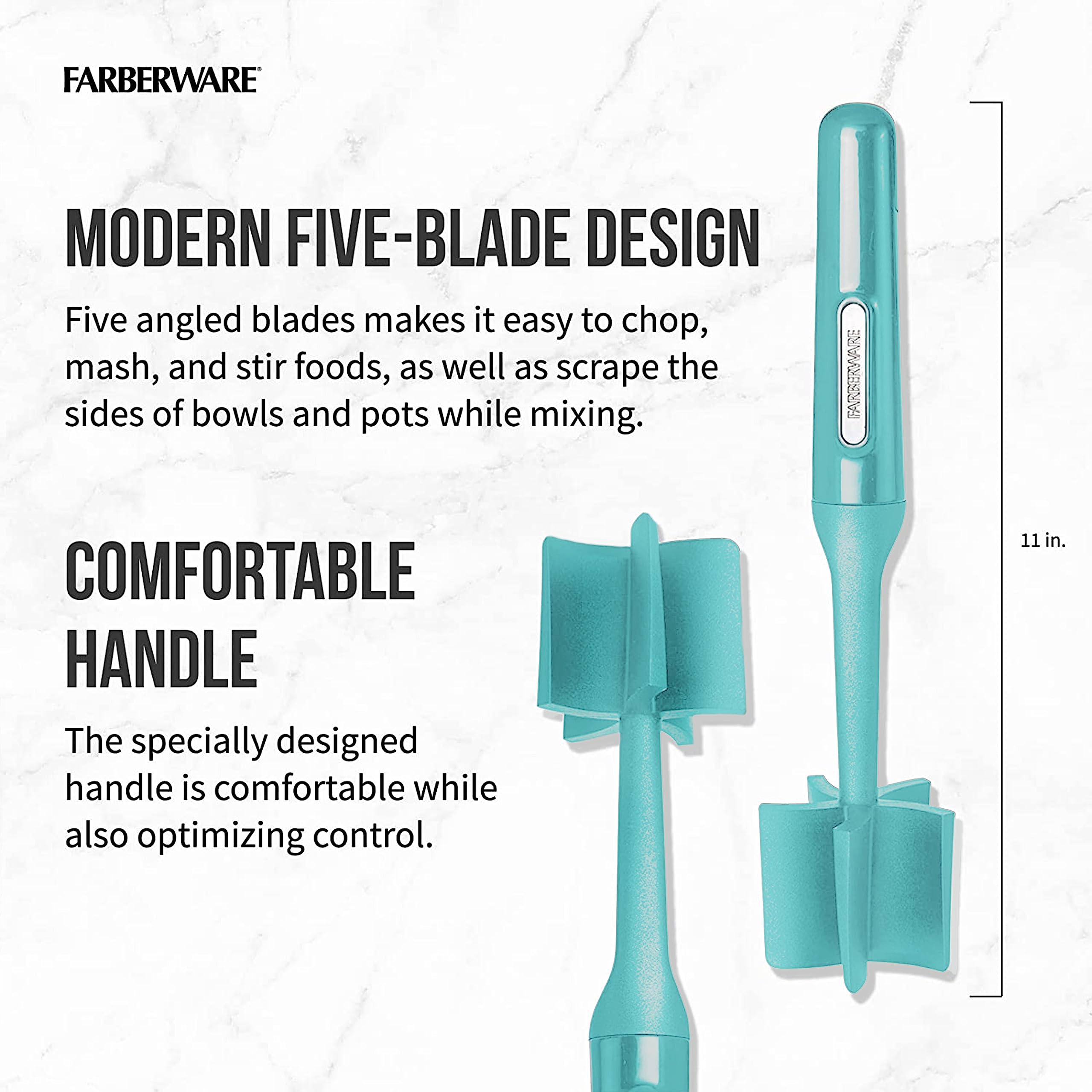 Farberware Heat Resistant Nylon Meat and Potato Masher Safe for Non-Stick Cookware, 10 inch, Aqua