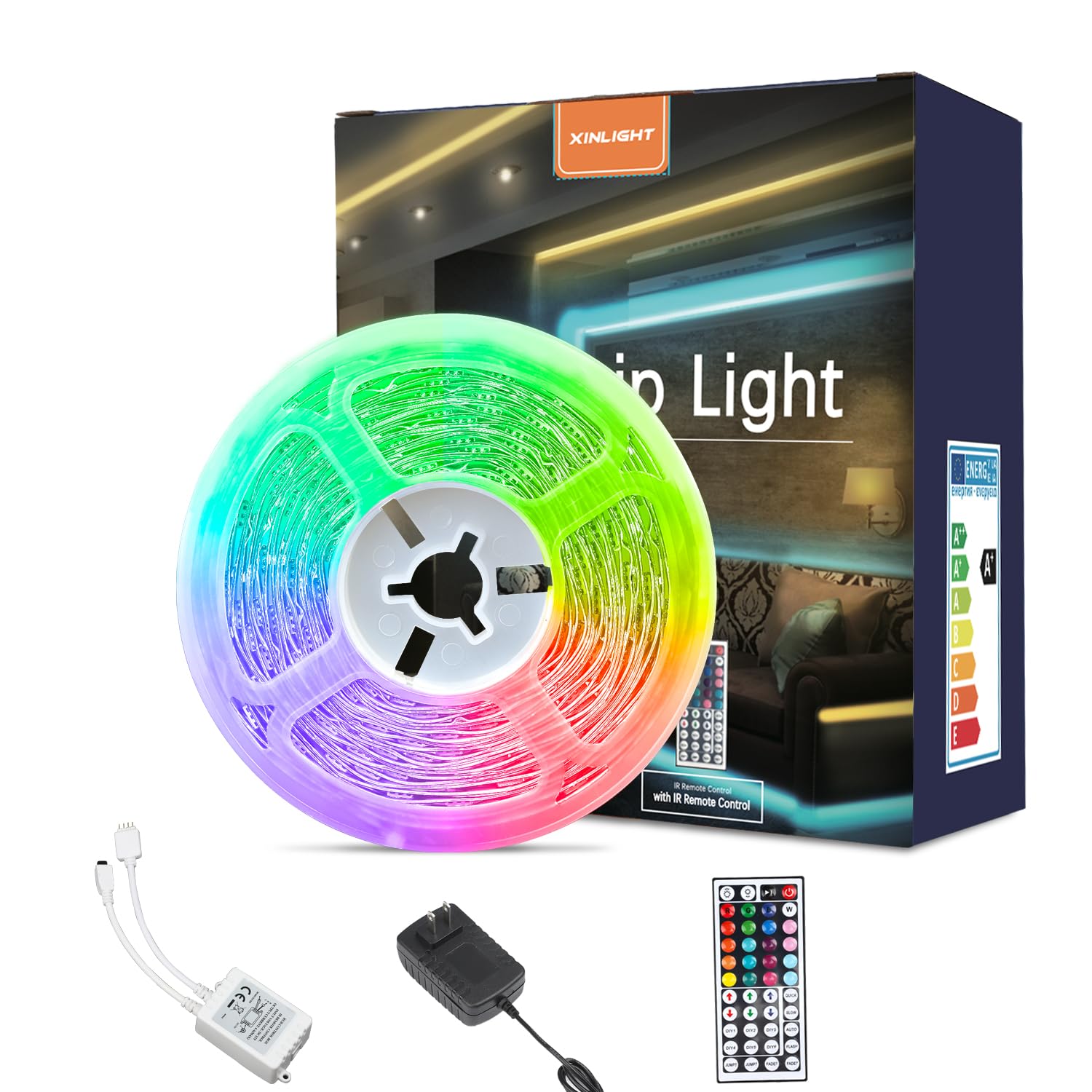 XINLIGHT LED Strip Lights, 9.8ft RGB Color Changing Light Strip Kit with Remote and Control Box for Room,Bedroom, TV, Cupboard Decoration, Bright 5050 LEDs, Easy Installation