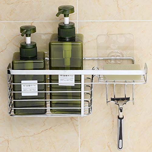 Joyfamy Rustproof Hanging Shower Caddy with Hooks, Wall Mounted Adhesive Bathroom Shower Shelf Storage Organizer Basket, No Drilling Stainless Steel Soap Sponge Shampoo Conditioner Holder Kitchen Rack