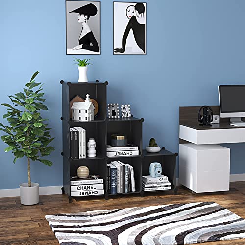 FUNLAX Cube Storage Organizer, 12x12 inches 6 Cube Shelves Units, Closet Storage Organizer System, Expandable Corner Book Shelf Shelving Stackable Closet Shelves for Bedroom, Living Room, Office Black