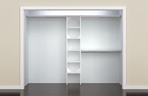 ClosetMaid SuiteSymphony Wood Closet Organizer Kit with Tower, 3 Hang Rods, Top Shelves, Adjustable, Fits Spaces 5 - 9 ft. Wide, Pure White