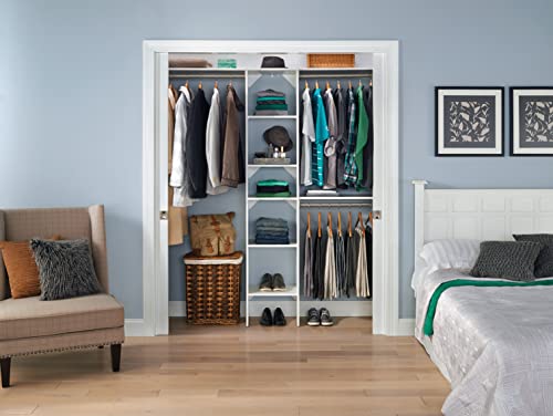 ClosetMaid SuiteSymphony Wood Closet Organizer Kit with Tower, 3 Hang Rods, Top Shelves, Adjustable, Fits Spaces 5 - 9 ft. Wide, Pure White