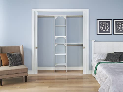ClosetMaid SuiteSymphony Wood Closet Organizer Kit with Tower, 3 Hang Rods, Top Shelves, Adjustable, Fits Spaces 5 - 9 ft. Wide, Pure White