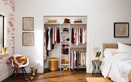 ClosetMaid SuiteSymphony Wood Closet Organizer Kit with Tower, 3 Hang Rods, Top Shelves, Adjustable, Fits Spaces 5 - 9 ft. Wide, Pure White
