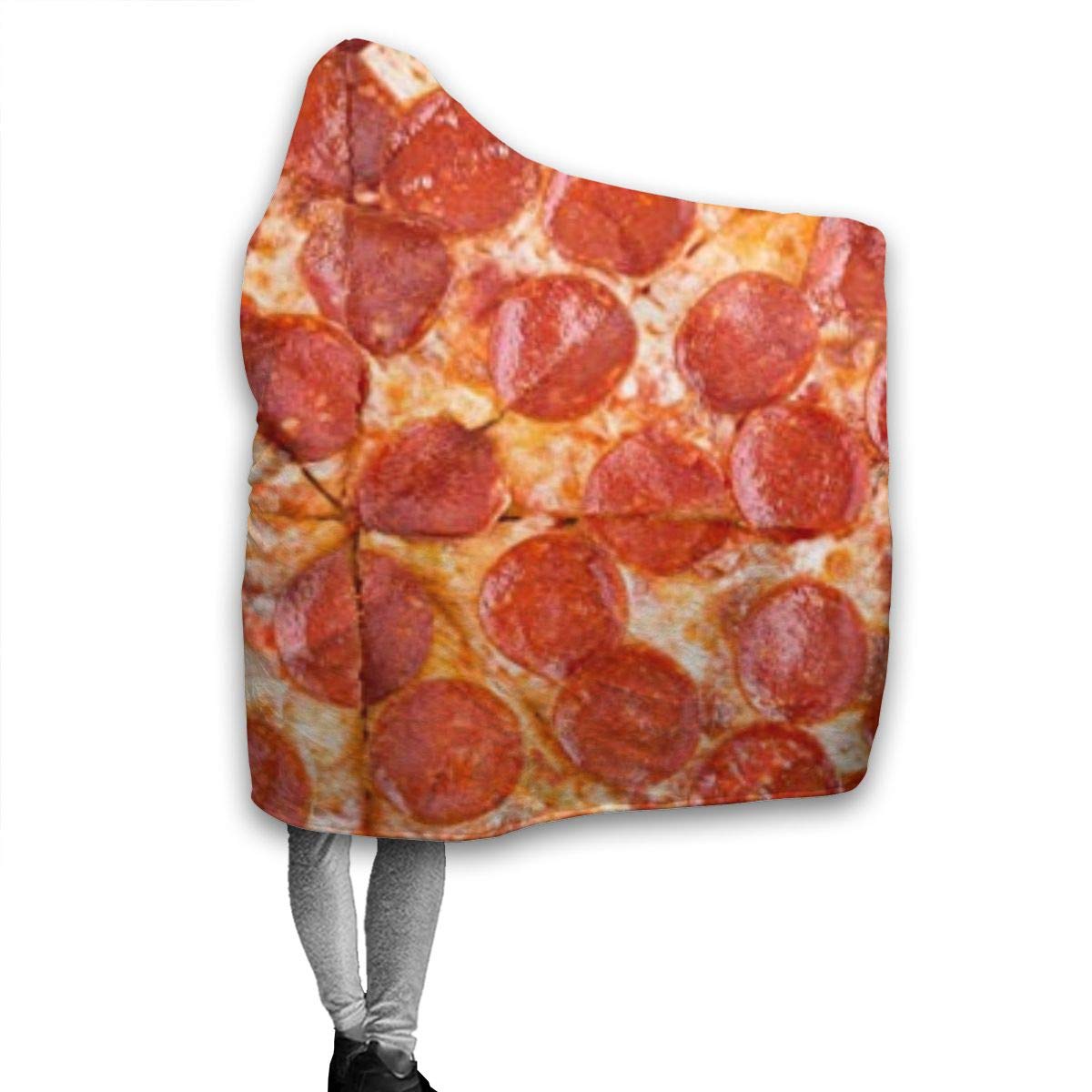Realistic Pizza Wearable Blanket Fleece Hooded Robe Cloak Throw Quilt Poncho Novelty Realistic Pizza Food Blanket Soft Pepperoni Pizza Blanket Size 50 x 40 Inch