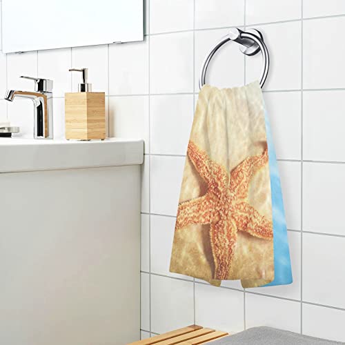 Jucciaco Beach Sea Starfish Cotton Towels for Bathroom, Soft Absorbent Hand Towel Set of 2 for Gym Yoga Kitchen Decorative, 16x28 in