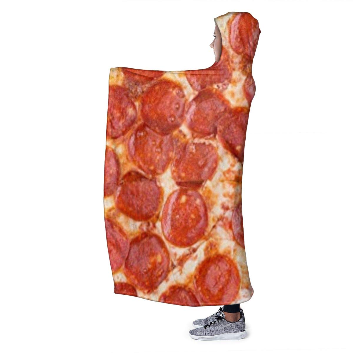Realistic Pizza Wearable Blanket Fleece Hooded Robe Cloak Throw Quilt Poncho Novelty Realistic Pizza Food Blanket Soft Pepperoni Pizza Blanket Size 50 x 40 Inch