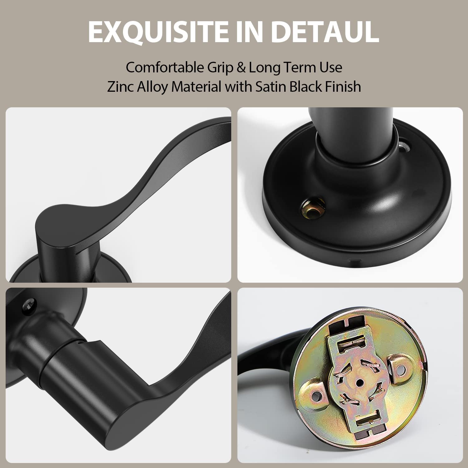 Ohuhu Dummy Door Handles, Black Door Handle Dummy Door Knob French Closet Door Handle Lever Single Side Non-Turning Wave Style Left/Right Hand Satin Zinc Matte Finish Laundry Room Hallway Pantry