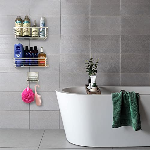 4-Pack Shower Caddy, No Drilling Adhesive Shower Shelf, Rustproof Stainless Steel Bathroom Shower Organizer Storage, Shower Shelf for Inside Shower & Kitchen Storage, Black