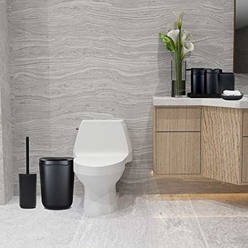 Bathroom Accessories Bath Set of 6 Complete, Toothbrush Holder, Soap Dispenser, Garbage Trash Can, Soap Dish, Toothbrush Cup and Toilet Brush Holder, Black
