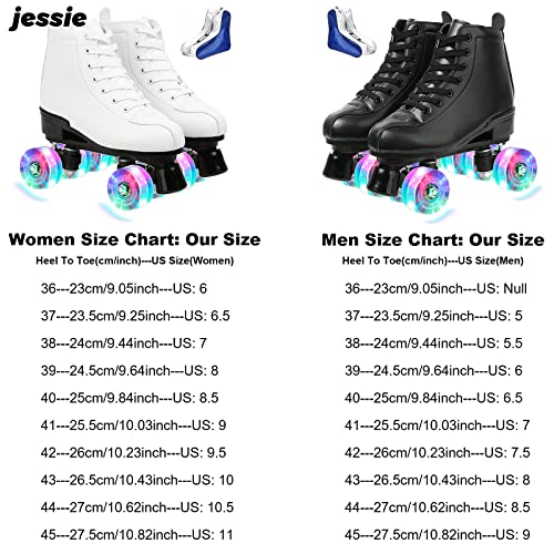 jessie Women's Roller Skates High Top Double Row Outdoor and Indoor Roller Skate Adjustable Roller Skates for Women Men Boys and Girls (White Flash Wheel,6)