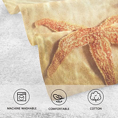 Jucciaco Beach Sea Starfish Cotton Towels for Bathroom, Soft Absorbent Hand Towel Set of 2 for Gym Yoga Kitchen Decorative, 16x28 in