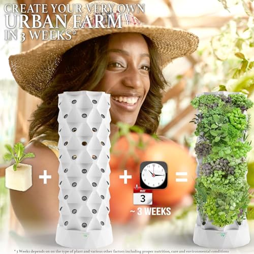 Nutraponics Hydroponics Tower - Hydroponics Growing System for Indoor Herbs, Fruits and Vegetables - Aeroponic Tower with Hydrating Pump, Timer, Adapter, Seeding Bed & Net Pots (Aqua 48)