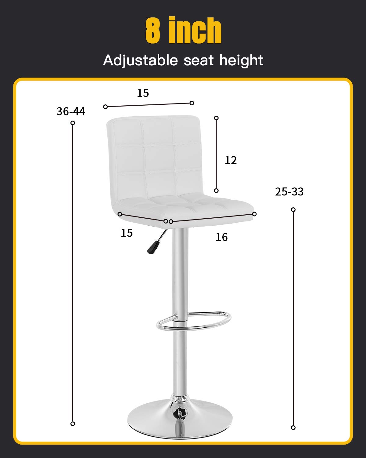 BestOffice Counter Height Bar Stool Set of 2 Barstools Modern Swivel Bar Stool Hydraulic Home Kitchen Stools Height Adjustable PU Leather Bar Chairs Dining Room Chairs