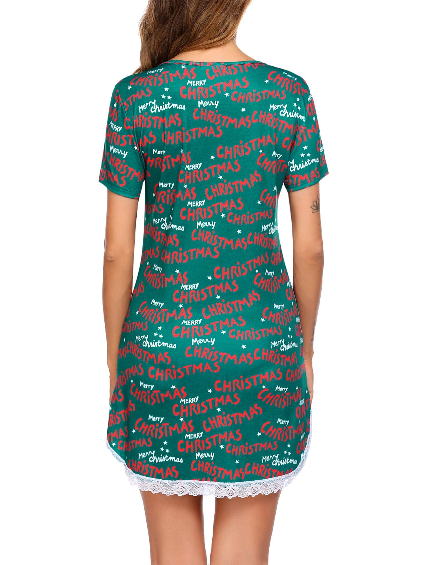 Ekouaer Night Gown Womens Night Shirt for Sleeping Sleepwear Short Sleeve Christmas Print Sleep Shirts Christmas S