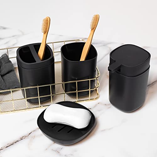 Bathroom Accessories Bath Set of 6 Complete, Toothbrush Holder, Soap Dispenser, Garbage Trash Can, Soap Dish, Toothbrush Cup and Toilet Brush Holder, Black