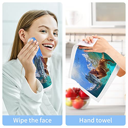 KEEPREAL 2 Pack Golden Labrador Retriever Washcloths Set - Highly Absorbent Pure Cotton Wash Clothes - Soft Fingertip Towel for Bath, Spa