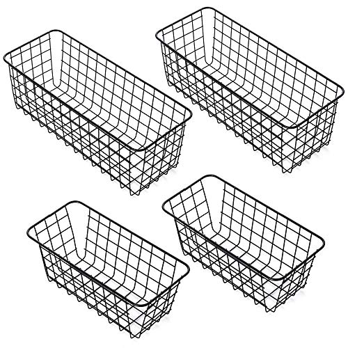 XINFULL 4 Pack Wire Storage Baskets Household Metal Wall-Mounted Containers Organizer Bins for Kitchen Bathroom Freezer Pantry Closet Laundry Room Cabinets Garage Shelf, 2 Large 2 Medium