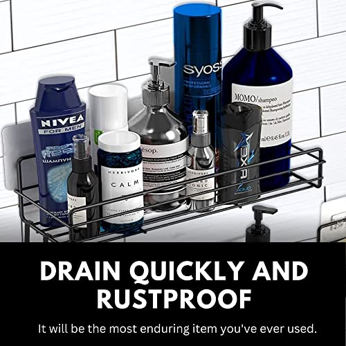 4-Pack Shower Caddy, No Drilling Adhesive Shower Shelf, Rustproof Stainless Steel Bathroom Shower Organizer Storage, Shower Shelf for Inside Shower & Kitchen Storage, Black