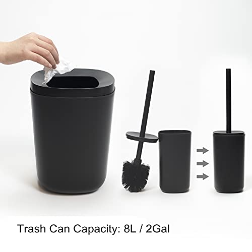 Bathroom Accessories Bath Set of 6 Complete, Toothbrush Holder, Soap Dispenser, Garbage Trash Can, Soap Dish, Toothbrush Cup and Toilet Brush Holder, Black