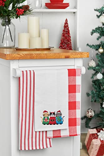 C&F Home Caroling Cats Embroidered Waffle Weave Kitchen Towel Christmas Holiday Machine Washable Cotton Towel Decor Decoration 18" x 27" White
