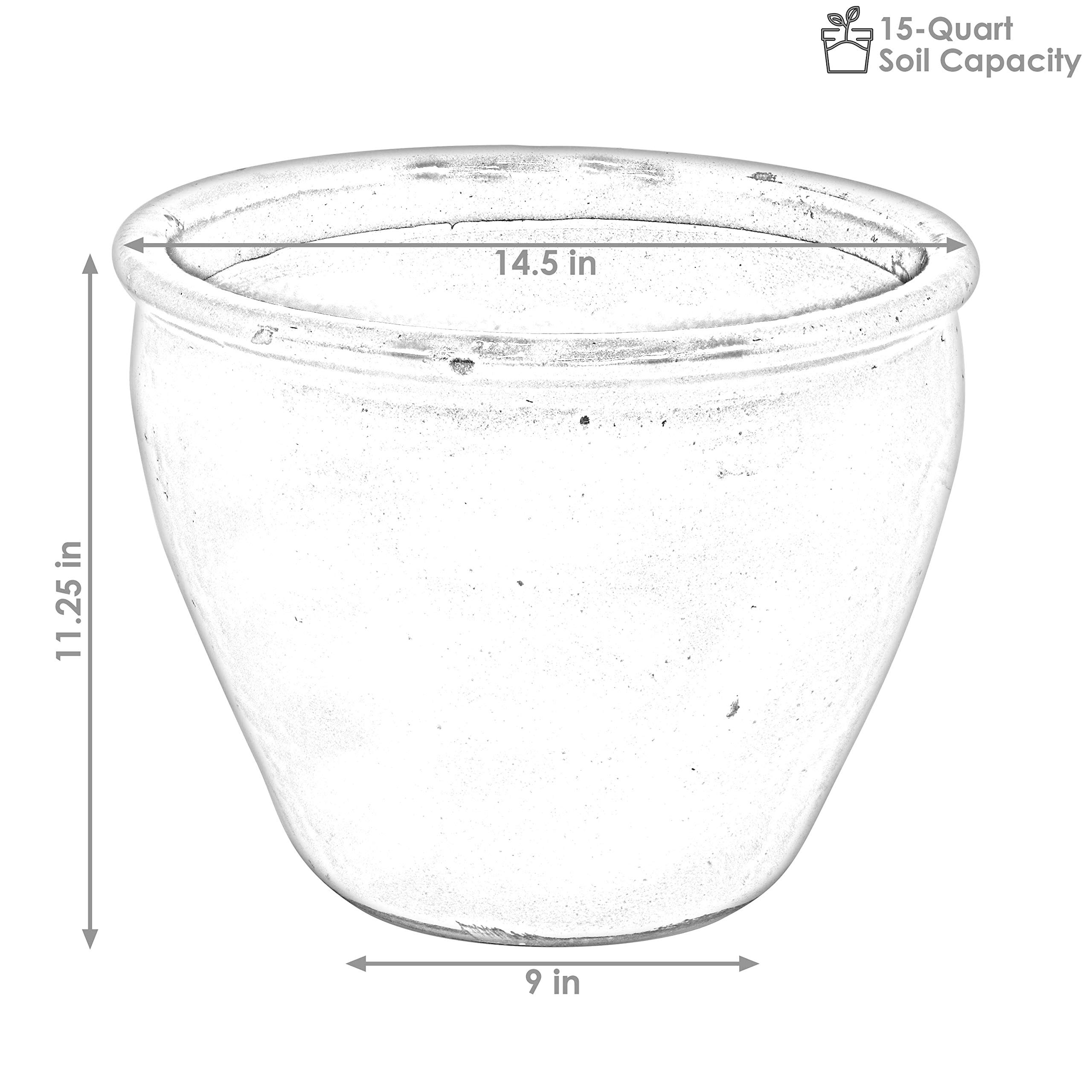 Sunnydaze Large Ceramic Planter - Indoor or Outdoor Plant Pot with Drainage Holes - Seafoam Glaze Finish - 15" - Chalet