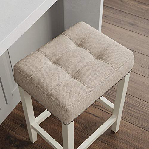Nathan James Hylie Nailhead Wood Pub-Height Kitchen Counter Bar Stool 24", Natural Flax/White