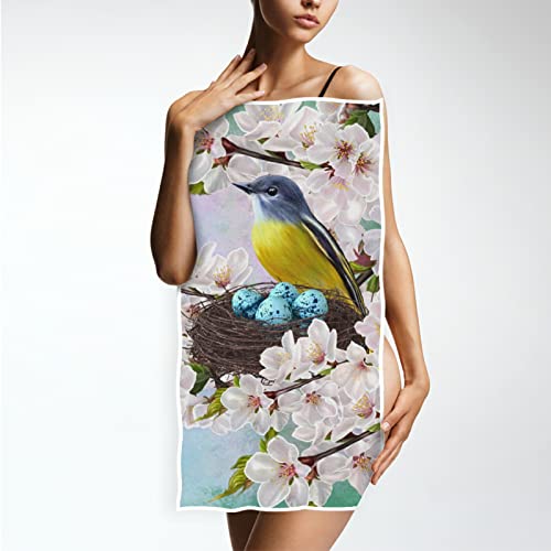 Happy Easter Eggs Kitchen Hand Towels Spring Bird Cherry Blossom Dish Towel Decorative Fingertips Towels Soft Quality Washcloths for Bathroom Sports Spa Gym Yoga Guests Hotel 30 X 15Inch