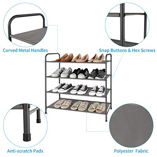 MAX Houser Shoe Rack Storage Organizer 4 Tier Free Standing Fabric Shoe Shelf Compact Shoe closet Organizer Stand Shoe Rack Shelf for 12-20 Pairs, for Entryway Closet Bedroom (Dark Grey)