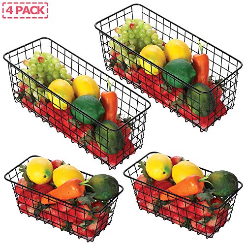 XINFULL 4 Pack Wire Storage Baskets Household Metal Wall-Mounted Containers Organizer Bins for Kitchen Bathroom Freezer Pantry Closet Laundry Room Cabinets Garage Shelf, 2 Large 2 Medium