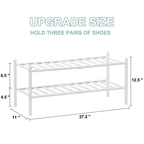 quiqear Bamboo Shoe Rack, 2 Tier Shoe Rack Organizer, Stackable & Durable Shoe Shelf Holder, Free Standing Shoe Racks, Shoe Storage Organizer for Entryway, Closet, Hallway (White)