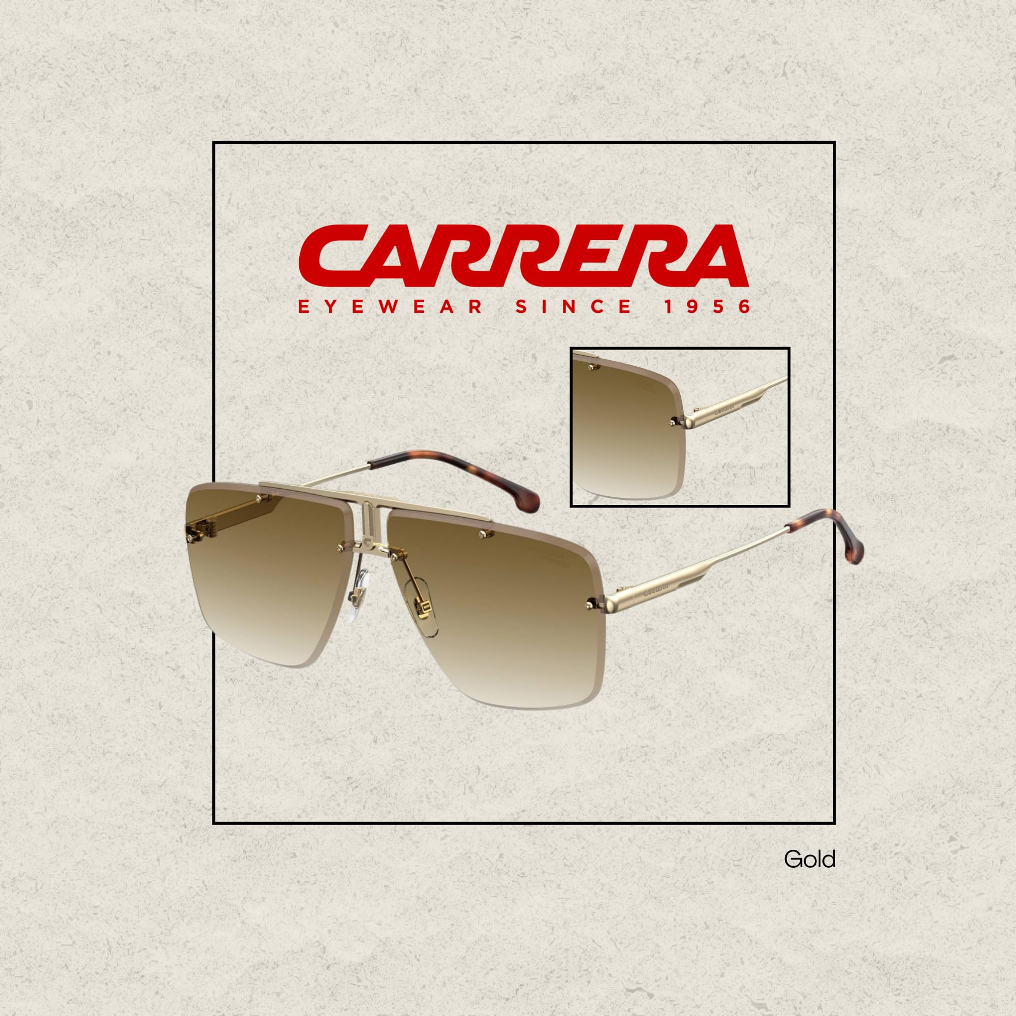 Carrera CA1016/S 0J5G 64MM Gold/Black/Brown/Green Square Sunglasses for Men for Women + BUNDLE with Designer iWear Eyewear Kit
