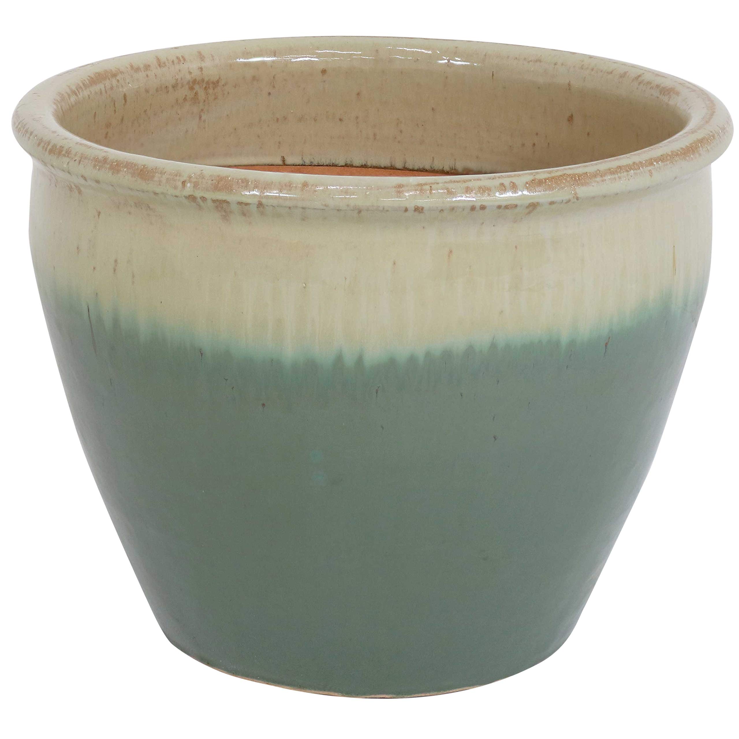 Sunnydaze Large Ceramic Planter - Indoor or Outdoor Plant Pot with Drainage Holes - Seafoam Glaze Finish - 15" - Chalet