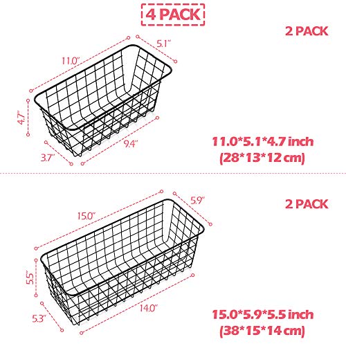 XINFULL 4 Pack Wire Storage Baskets Household Metal Wall-Mounted Containers Organizer Bins for Kitchen Bathroom Freezer Pantry Closet Laundry Room Cabinets Garage Shelf, 2 Large 2 Medium