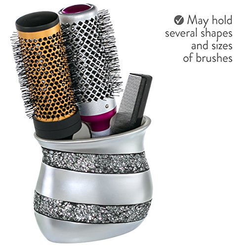 Creative Scents Grey Bathroom Accessories Set - 4 Piece Silver Mosaic Glass Luxury Bathroom Gift Set, Includes Soap Dispenser, Toothbrush Holder, Tumbler & Soap Dish β Finished in Stunning Silver