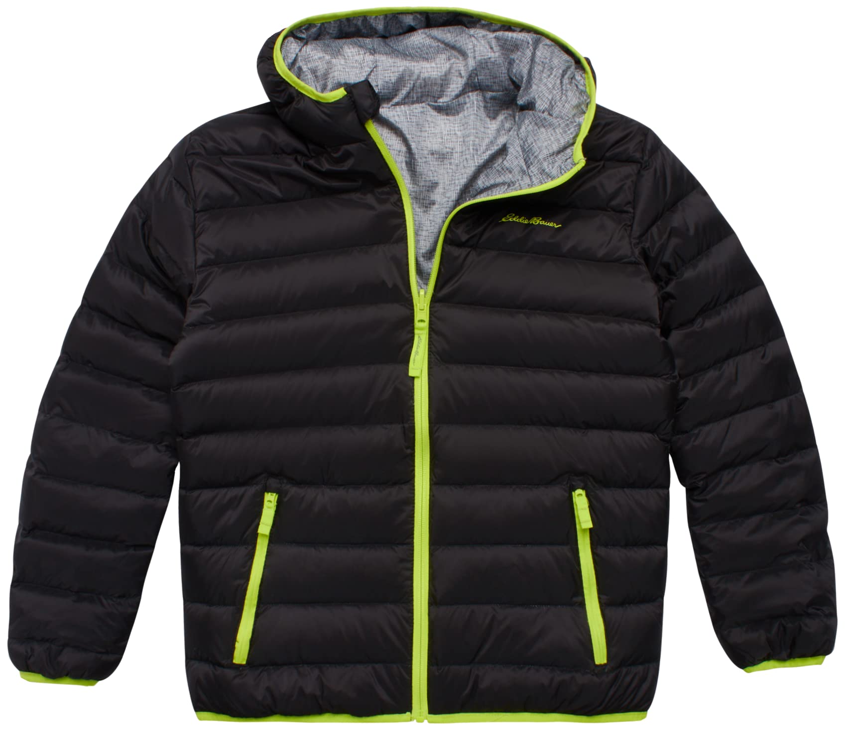 Eddie Bauer Kids' Reversible Jacket - Weather Resistant Quilted Down Coat for Boys and Girls (3-20), Size 10-12, Black