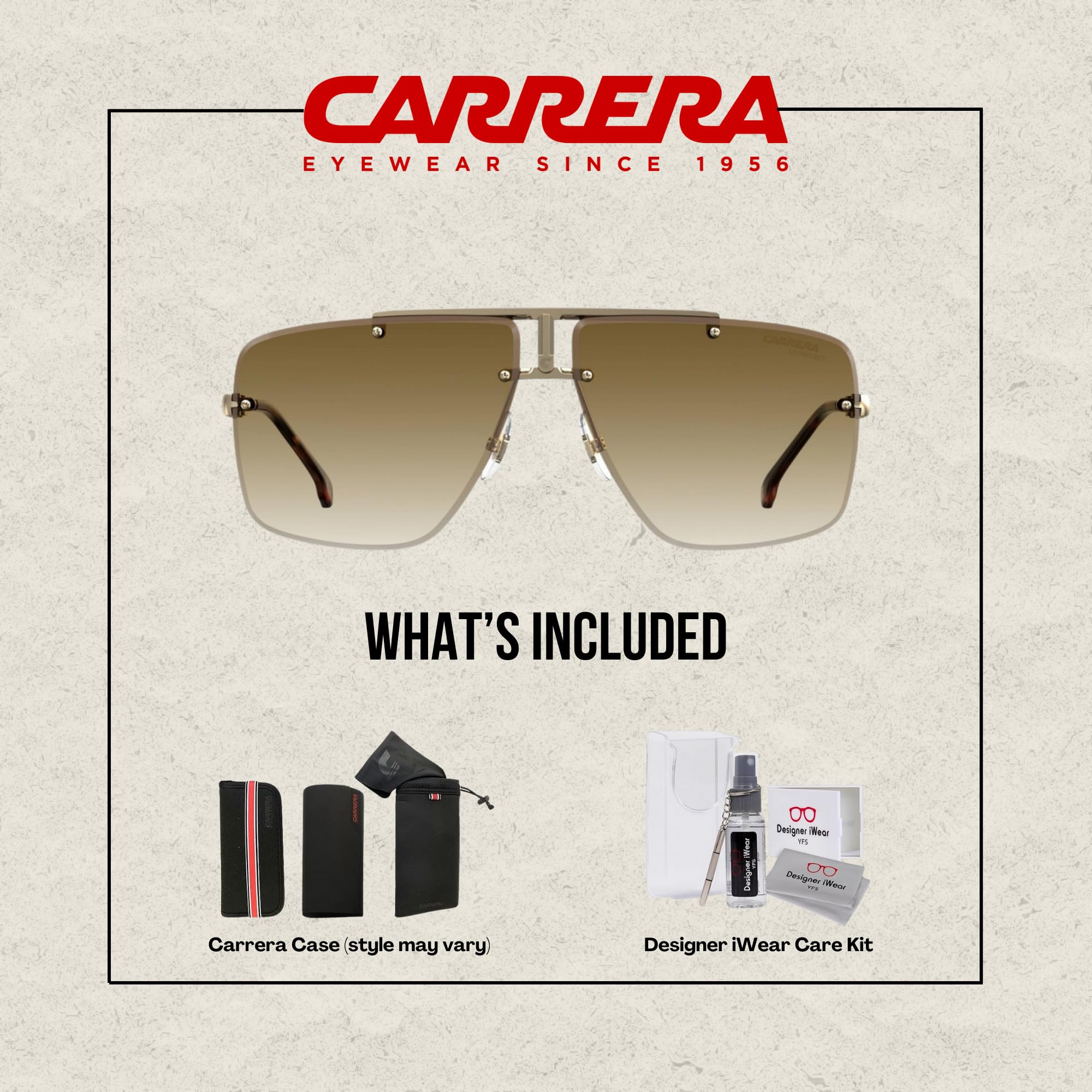 Carrera CA1016/S 0J5G 64MM Gold/Black/Brown/Green Square Sunglasses for Men for Women + BUNDLE with Designer iWear Eyewear Kit