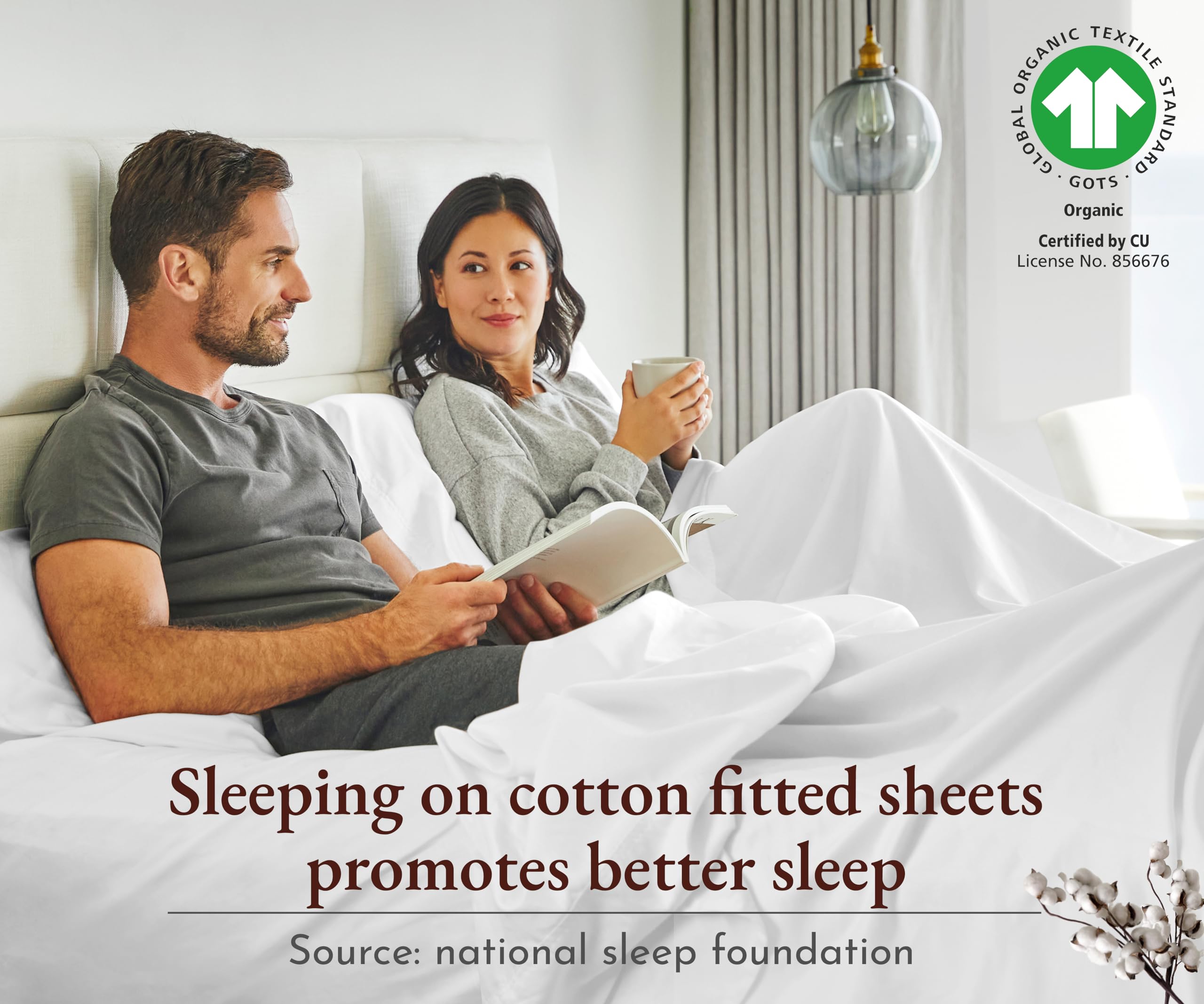 California Design Den 100% Organic Cotton Fitted Sheet Full Size Only - Percale Full Size Fitted Sheet with Deep Pockets, GOTS Certified, Crisp, Lightweight, Snug-Fit - White