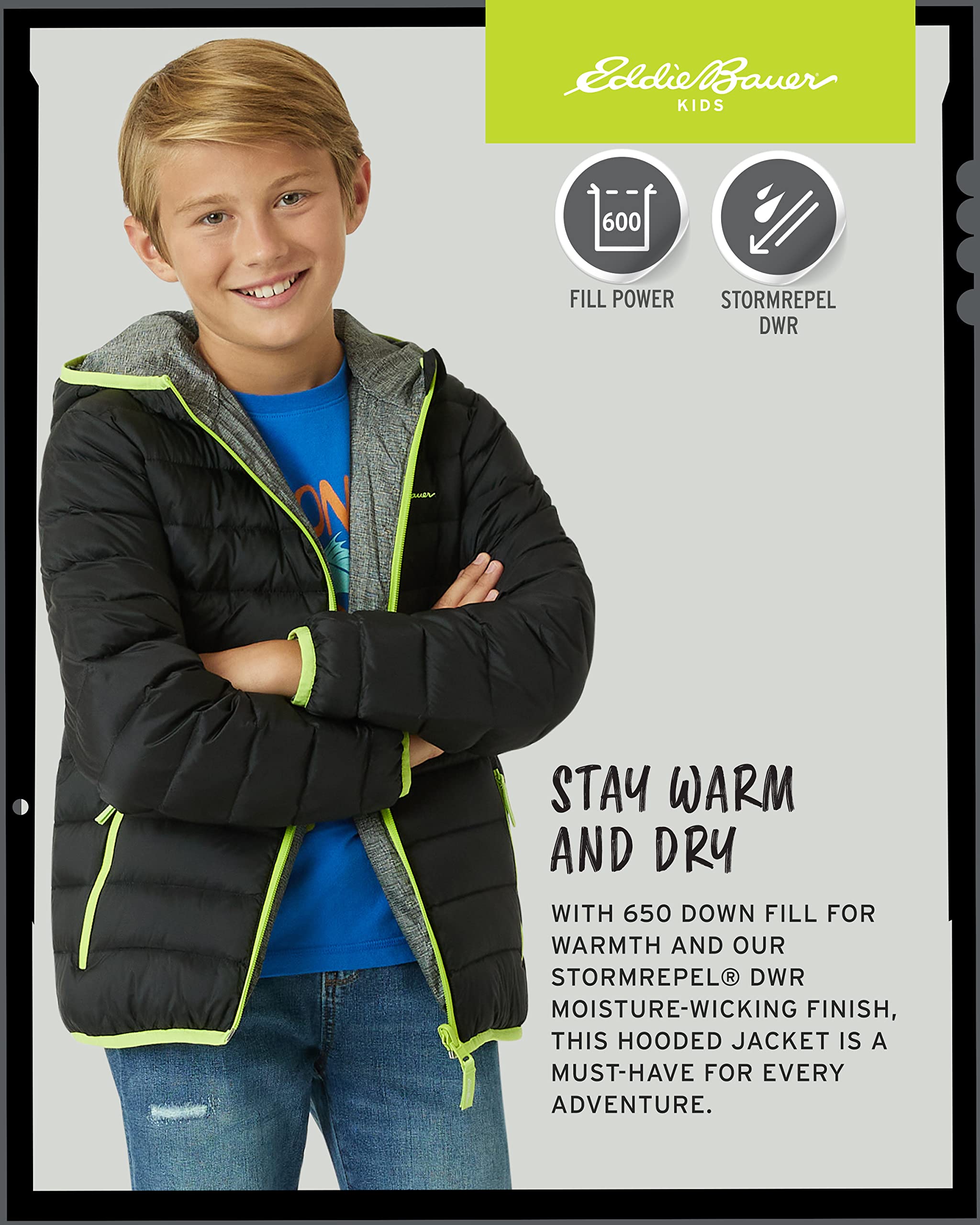 Eddie Bauer Kids' Reversible Jacket - Weather Resistant Quilted Down Coat for Boys and Girls (3-20), Size 10-12, Black