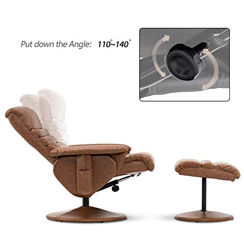 MCombo Recliner with Ottoman, Reclining Chair with Massage, 360 Swivel Living Room Chair Faux Leather, 7902 (Saddle)