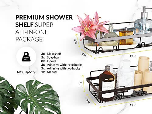 Bohemio Trends Shower Shelf - Premium Shower Caddy for Shower Organization - Adhesive Shower Rack - Stainless Steel Restroom Organizer - Pack of Two