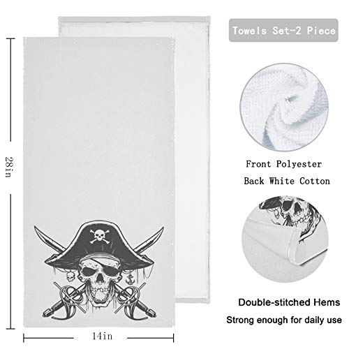 Naanle 2 Pcs Trendy Pirate Skull Pattern Soft Fluffy Guest Decor Hand Towels, Multipurpose for Bathroom, Hotel, Gym and Spa (14" x 28",White Black)