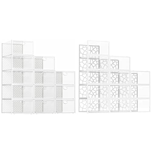 Pinkpum 12 Pack Shoe Storage Boxes, Clear Stackable Shoe Containers for Closet, Foldable Sneaker Storage Fit for Size 11