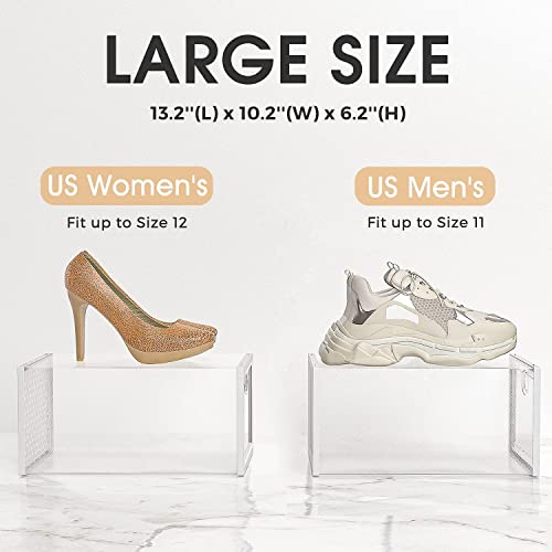Pinkpum 12 Pack Shoe Storage Boxes, Clear Stackable Shoe Containers for Closet, Foldable Sneaker Storage Fit for Size 11