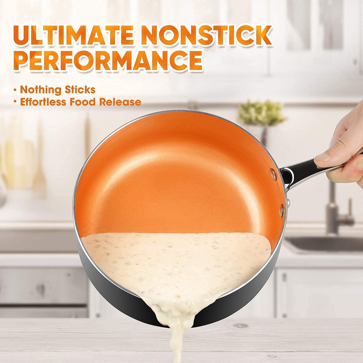 MICHELANGELO Saucepan Set with Lid, Nonstick 1Qt & 2Qt + 3QT Copper Sauce Pan Set with Lid, Small Pot with Lid, Ceramic Nonstick Saucepan Set, Small Sauce Pots, Copper Pot Set