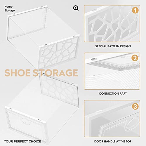 Pinkpum 12 Pack Shoe Storage Boxes, Clear Stackable Shoe Containers for Closet, Foldable Sneaker Storage Fit for Size 11