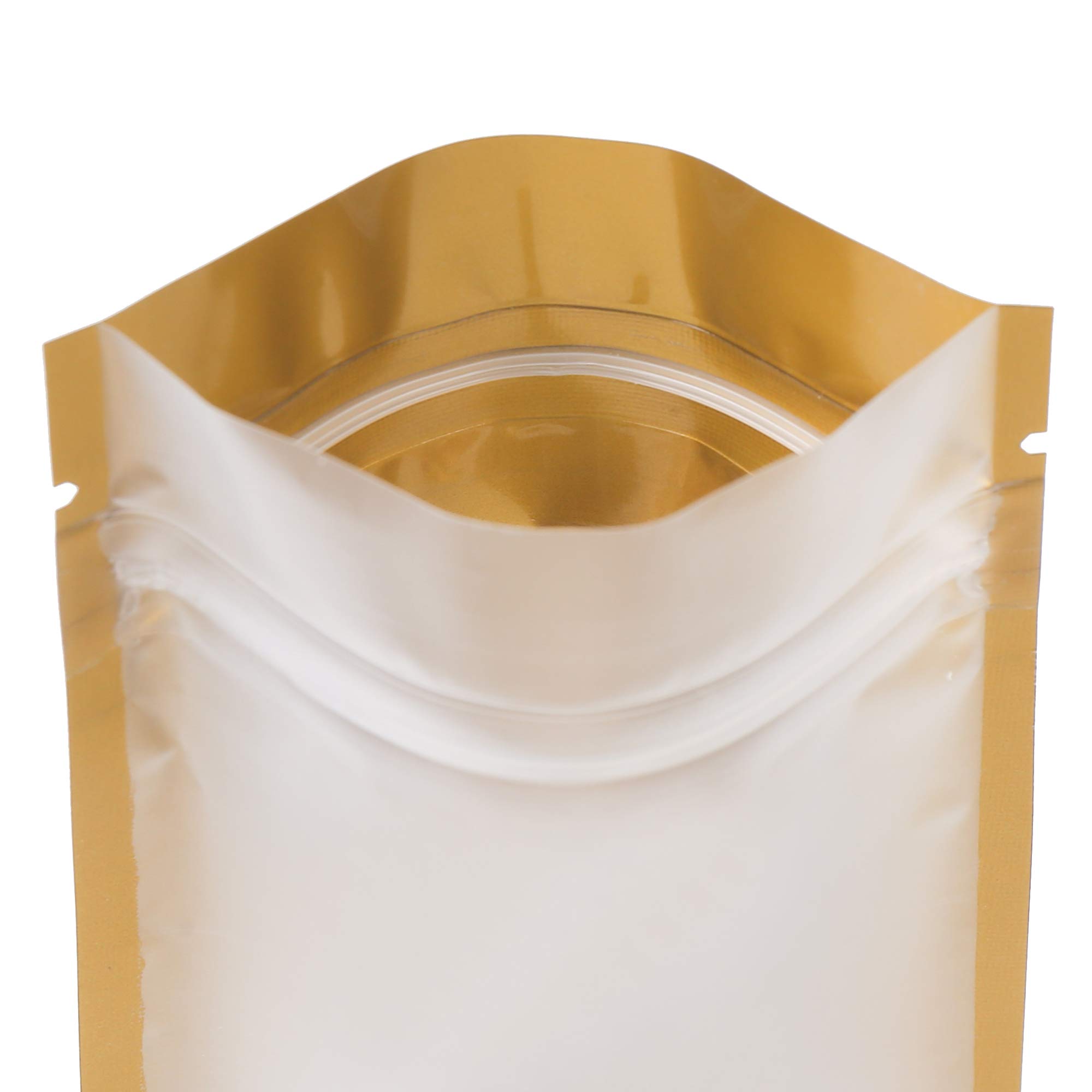 QQ Studio Pack of 100 Translucent Front Matte Gold Poly Plastic Resealable Bags (1.7oz (4" x 6"), Gold Stand-Up Pouch)
