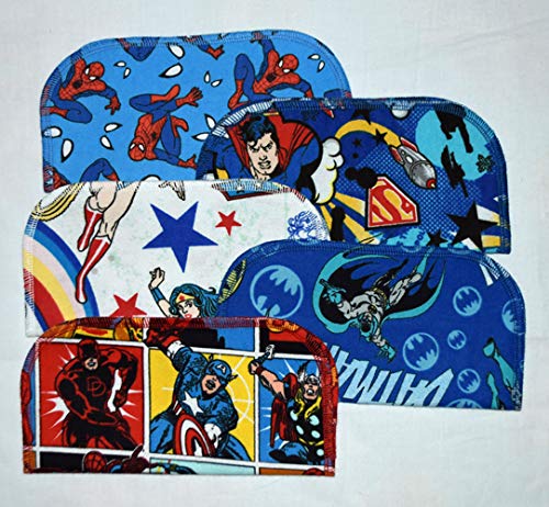 2 Ply Printed Flannel 8x8 Inches Little Wipes Set of 5 Favorite Superhero Characters