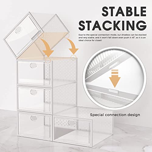 Pinkpum 12 Pack Shoe Storage Boxes, Clear Stackable Shoe Containers for Closet, Foldable Sneaker Storage Fit for Size 11
