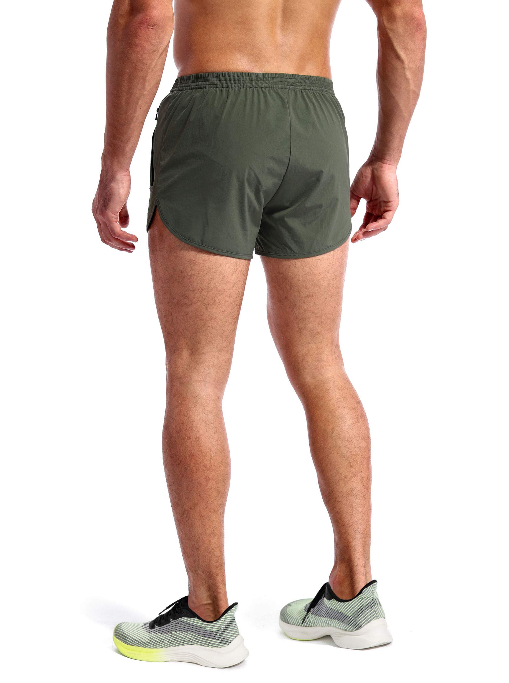 Pudolla Men’s Running Shorts 3 Inch Quick Dry Gym Athletic Workout Shorts for Men with Zipper Pockets(Black Green Large)